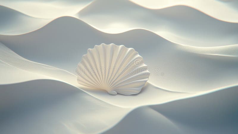 A White Seashell Rests on a Light Blue, Textured Surface. Stock Photo ...