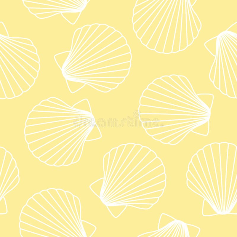 White Seashells on a Yellow Background Sea Ocean Shell Pattern Seamless ...