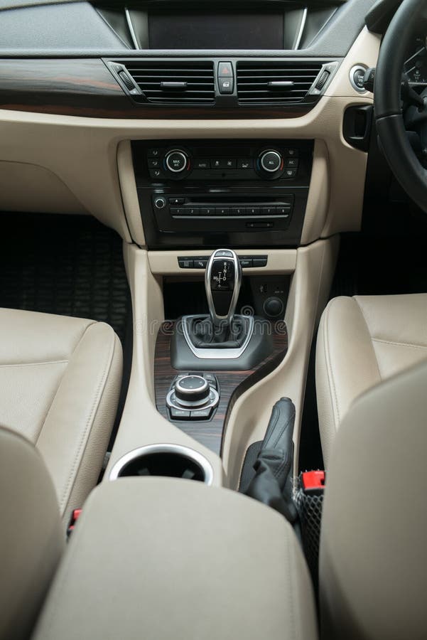 White Seat Luxury Car Console and Dashboard Stock Photo - Image of ...