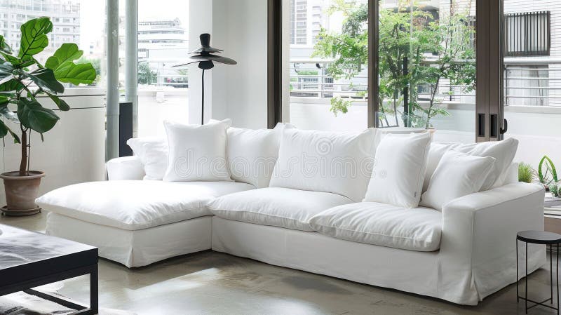 A White Sectional Sofa in a Modern Living Room Stock Illustration ...