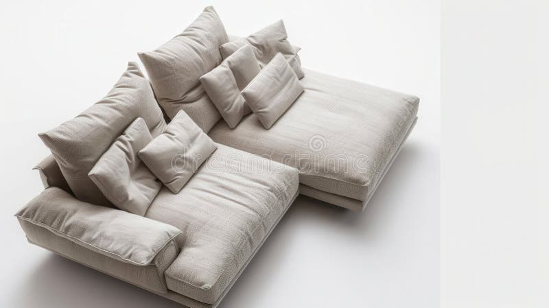 A White Sectional Sofa with Multiple Pillows is Arranged in a Studio ...