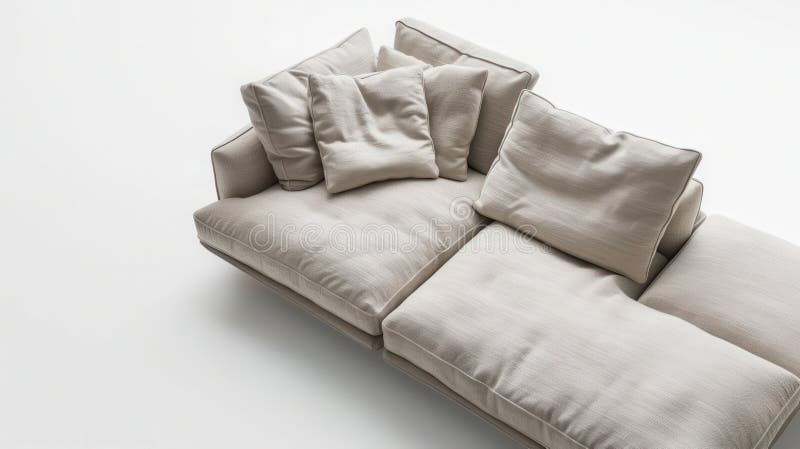 A White Sectional Sofa with Multiple Pillows is Shown in a Studio ...