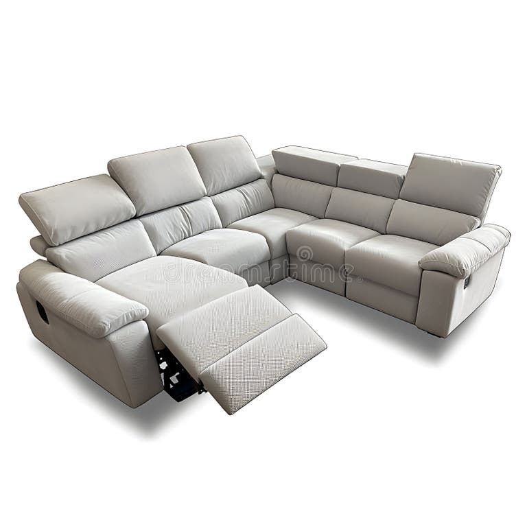 White Sectional Sofa with a Recliner on the Left Side Stock Photo ...