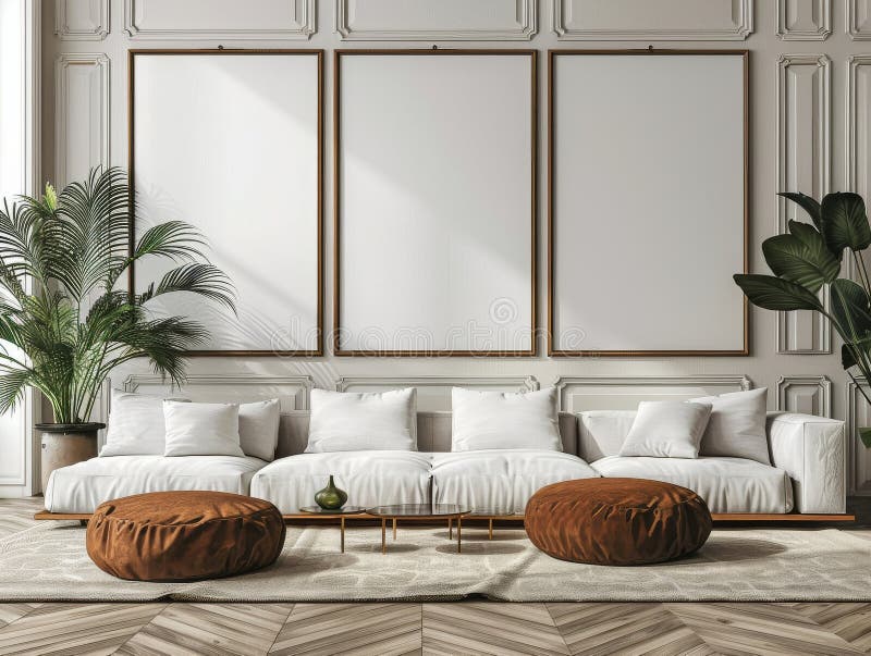 White Sectional Sofa with Throw Blanket in a Modern Living Room with ...