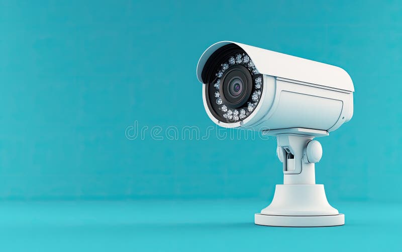 Modern Security Camera on Turquoise Background Stock Illustration ...