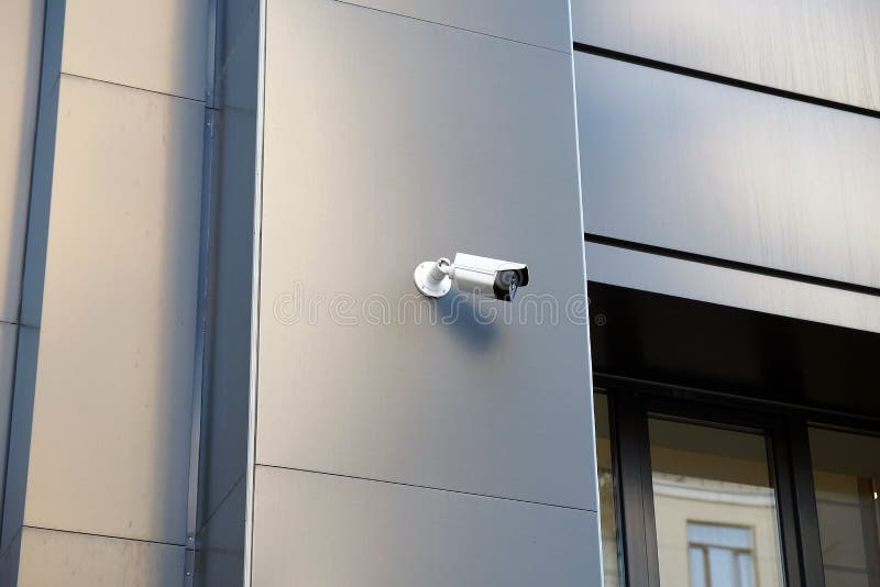 White Security Camera, CCTV on Location. Stock Image - Image of danger ...