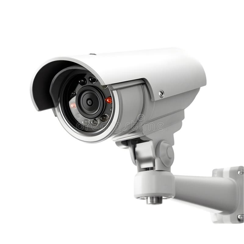A White Security Camera with a Cylindrical Shape is Mounted Stock Image ...