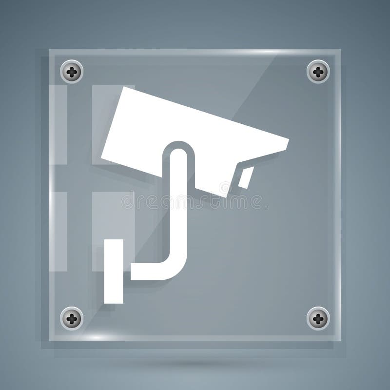 White Security Camera Icon Isolated on Grey Background. Square Glass ...