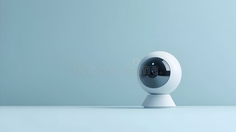 White Security Camera on Minimalistic Light Blue Background, Modern ...