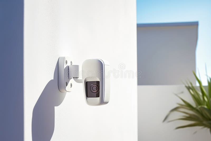 A White Security Camera Mounted on an Exterior Wall Outdoors, Casting a ...