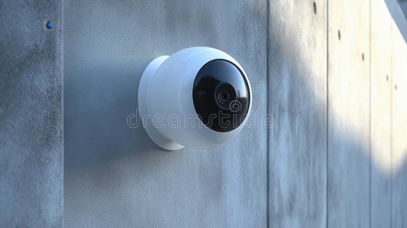 White Security Camera Mounted on a Gray Concrete Wall. Stock ...