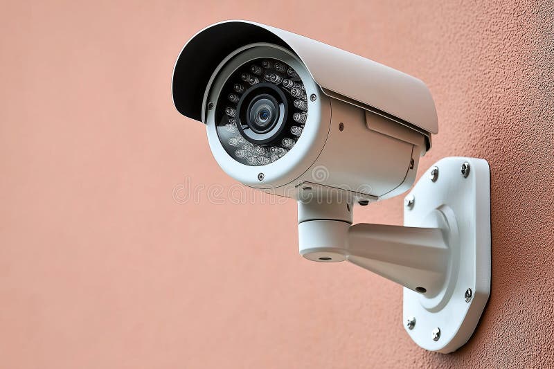 A White Security Camera is Mounted on Wall Providing Surveillance and ...