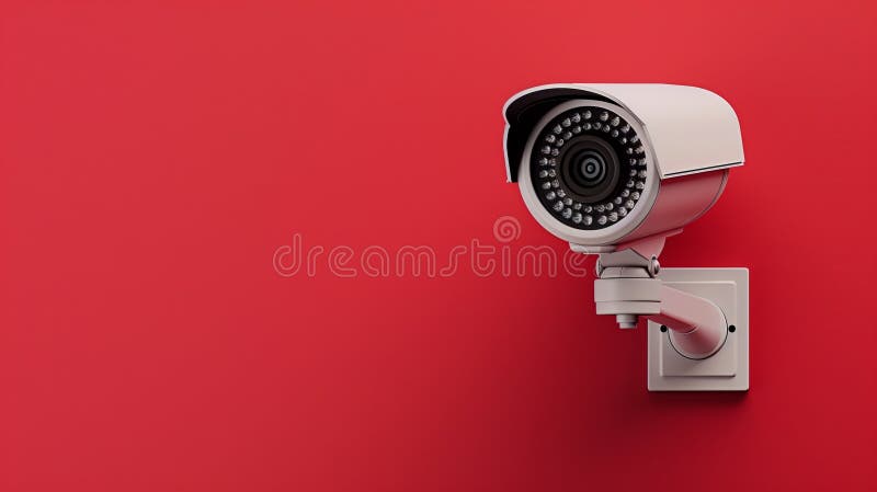White Security Camera on a Red Plain Background. Copy Space. Stock ...