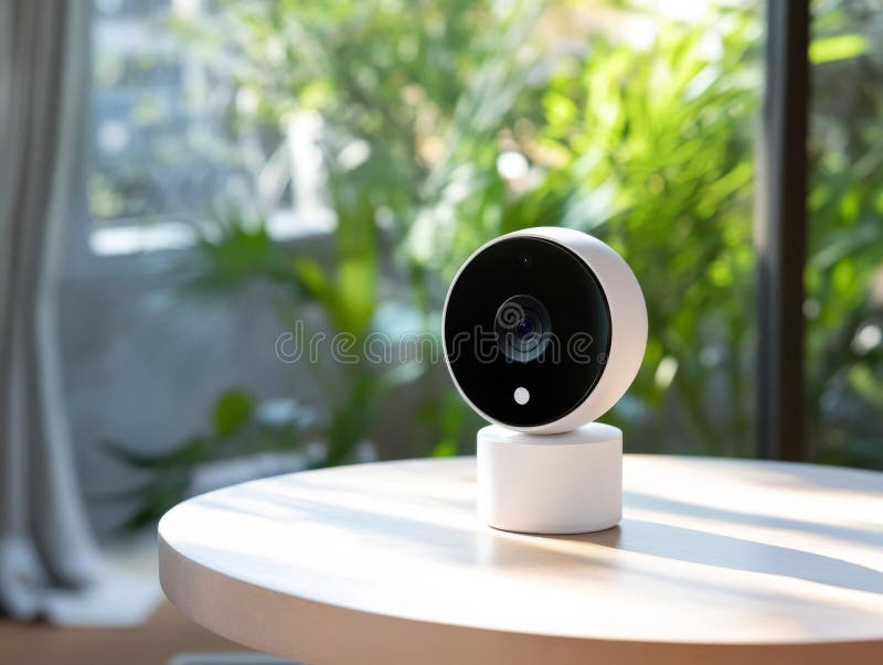 White Security Camera on a Table Near a Window Stock Illustration ...