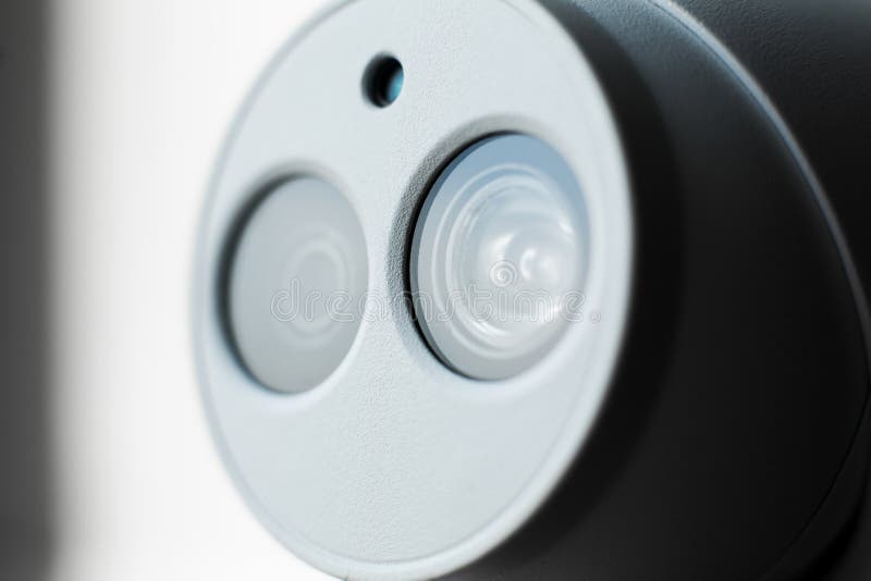 White Security Cctv Dome Type Camera Close-up. Lens and Ir Stock Image ...