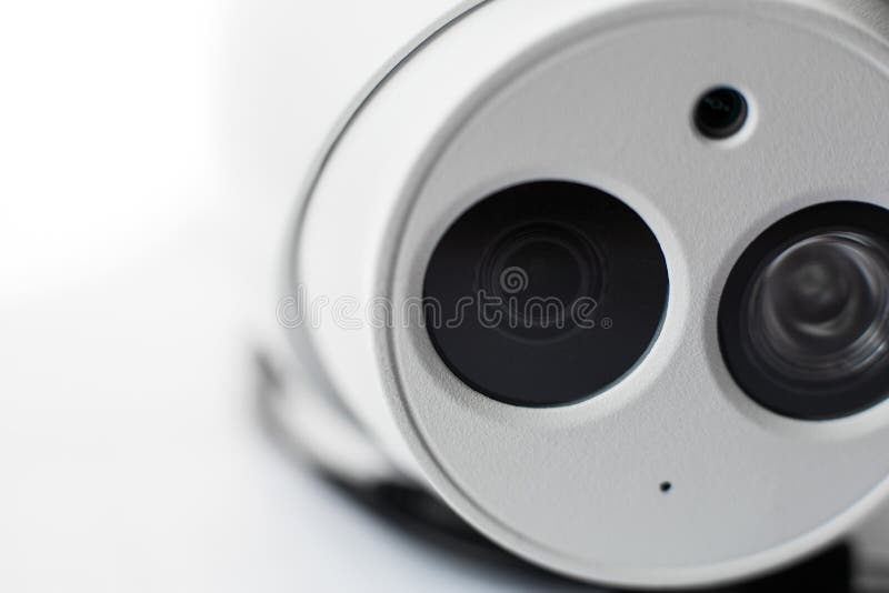 White Security Cctv Dome Type Camera Close-up. Lens and Ir Stock Photo ...