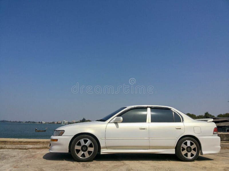 A white sedan - rear stock photo. Image of parked, bumper - 228606290