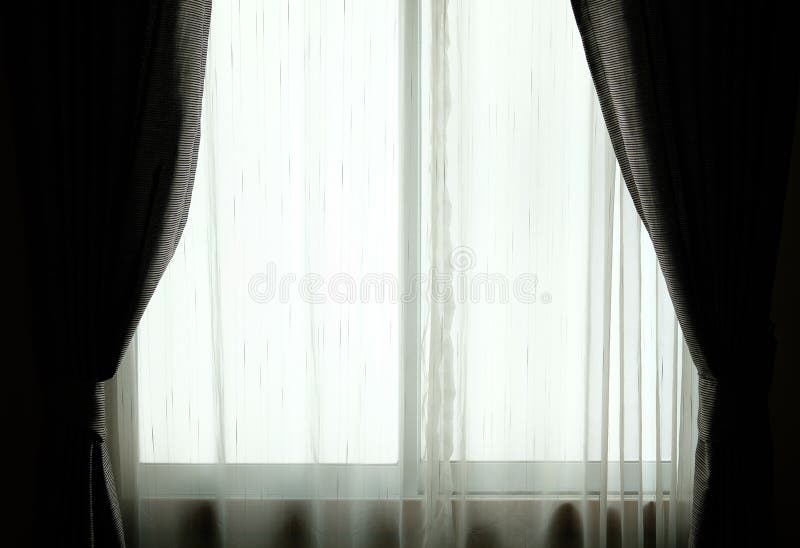 White Transparent Fabric See through Sheer Window Curtain Stock Photo ...
