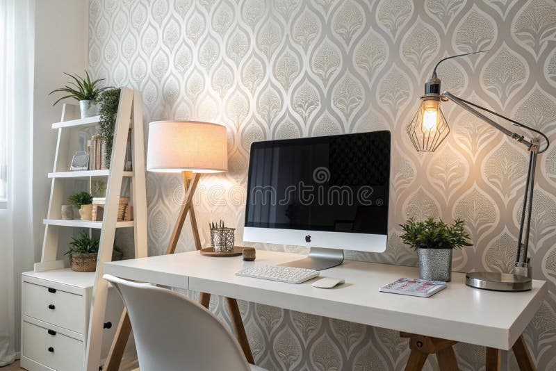 White Self-design Wallpaper with Creative Lighting Stock Illustration ...