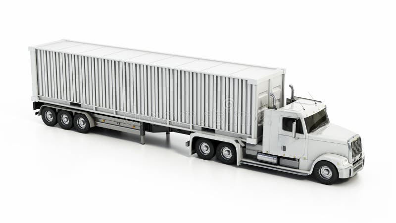 White Semi Trailer Truck Isolated on White Background. 3D Illustration ...