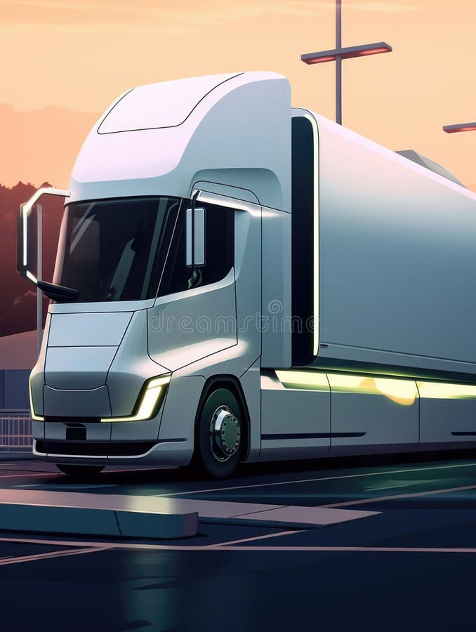 A White Semi Truck with a Bright Light on the Side Stock Image - Image ...