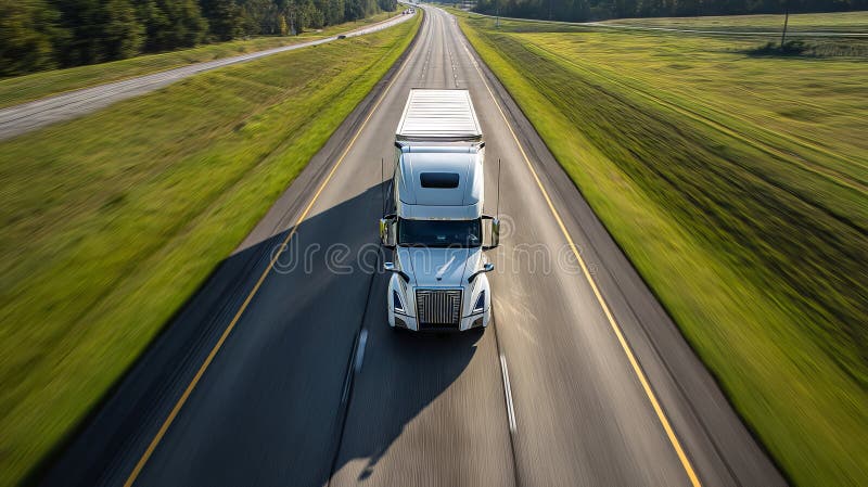 A White Semi Truck Driving Down a Highway in the Middle of a Field ...