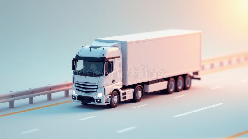White Semi Truck Driving on Highway - 3D Render Stock Illustration ...