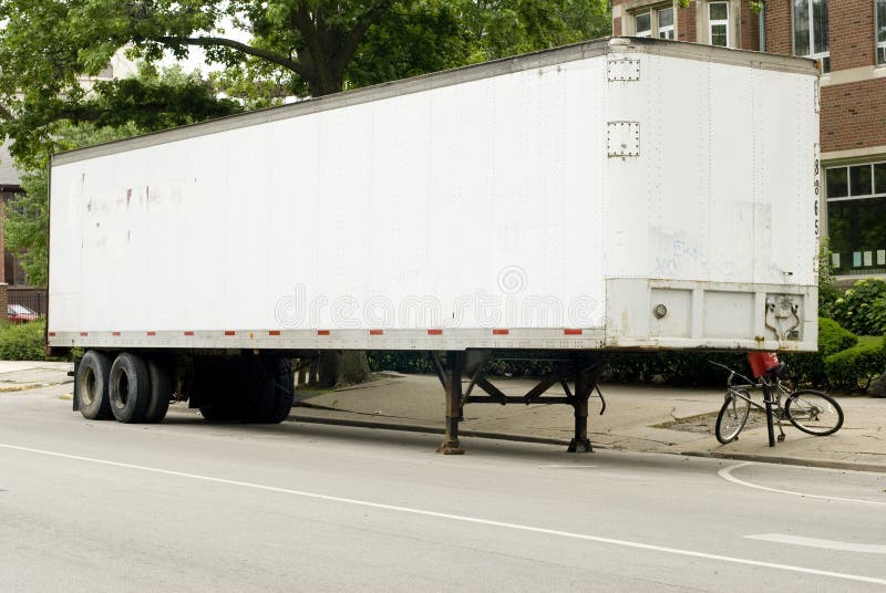 White Mddle Size Delivery Semi Truck with Box Trailer on City St Stock ...