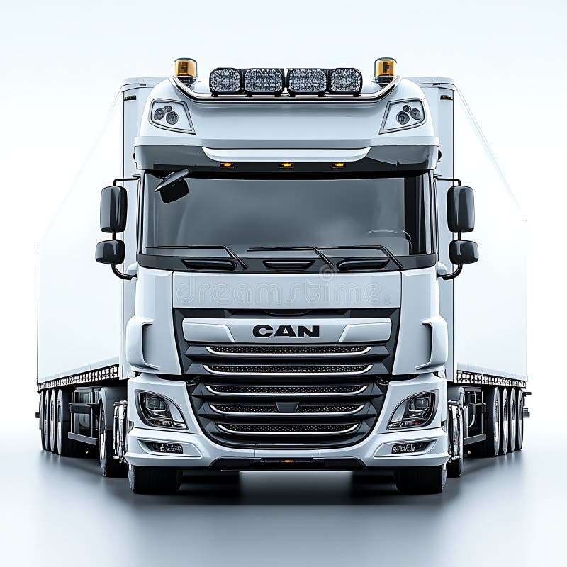 White Semi-truck with Trailer, Front View Stock Illustration ...