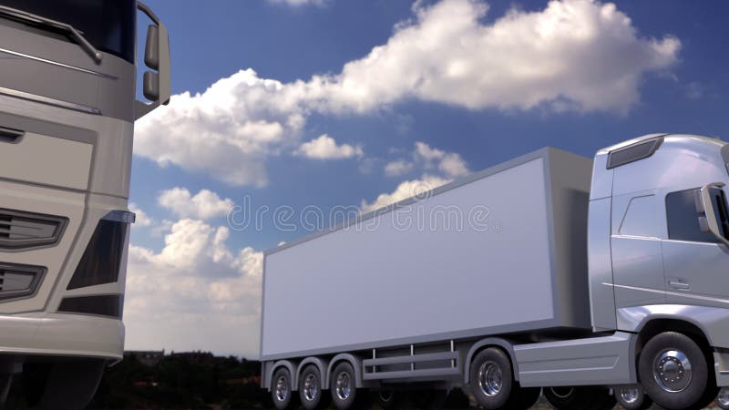 White Semi Trucks Loading or Unloading. Cargo Logistics Concept Stock ...