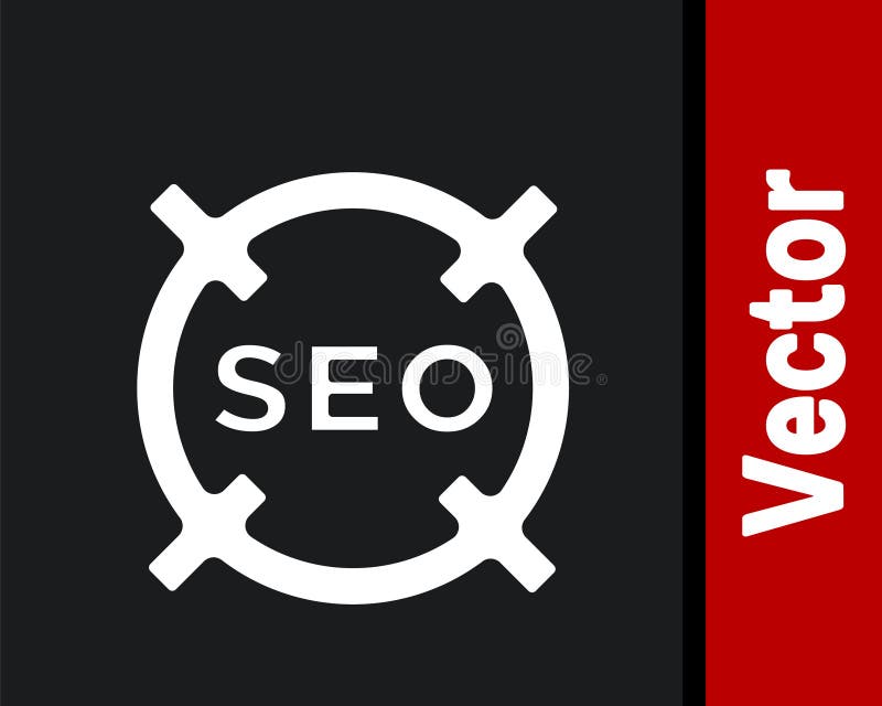 White SEO Optimization Icon Isolated on Black Background. Vector Stock ...