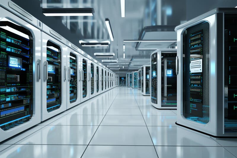 White Server Center Room with Computer Systems 3D Stock Illustration ...