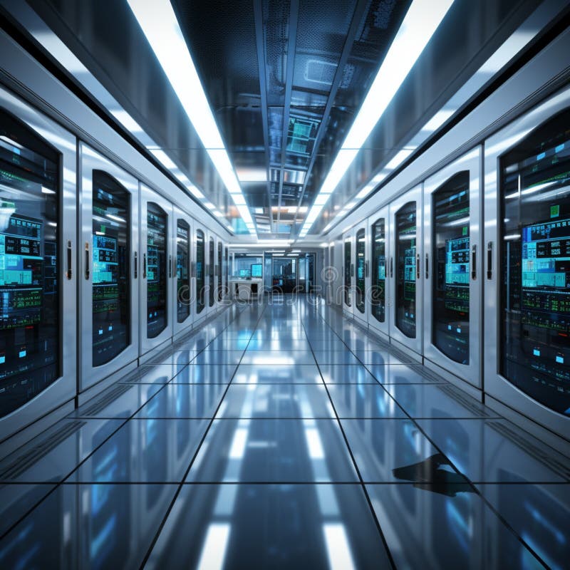 White Server Center Room with Computer Systems 3D Stock Illustration ...