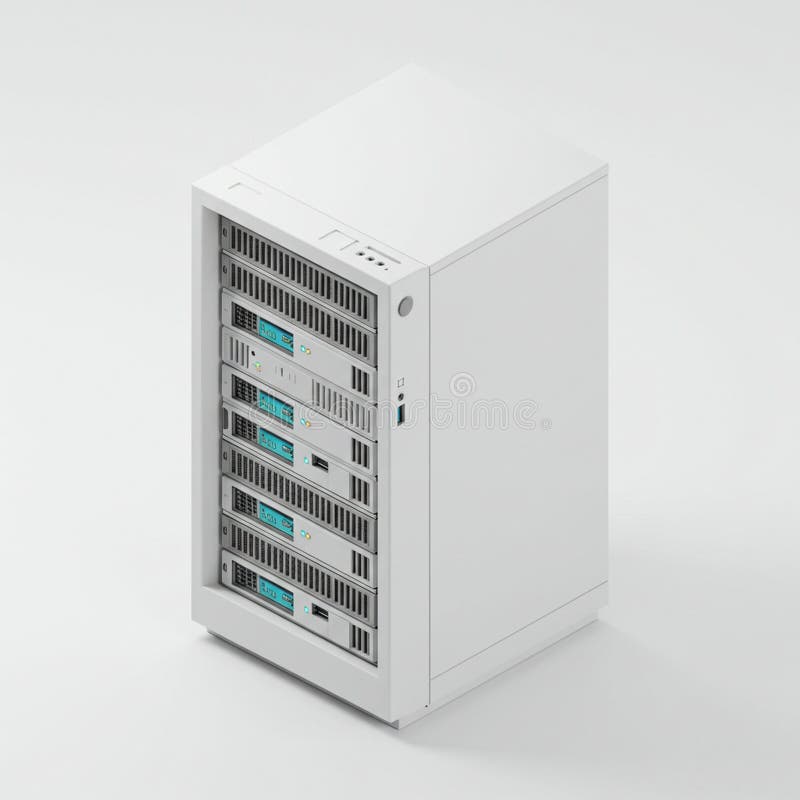 White Server Rack Structure Features Multiple Electronic Units with ...
