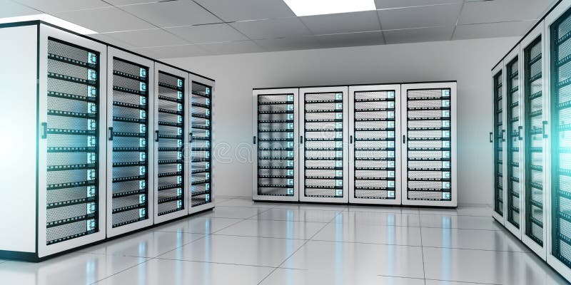 White Server Room Data Center Storage 3D Rendering Stock Illustration ...
