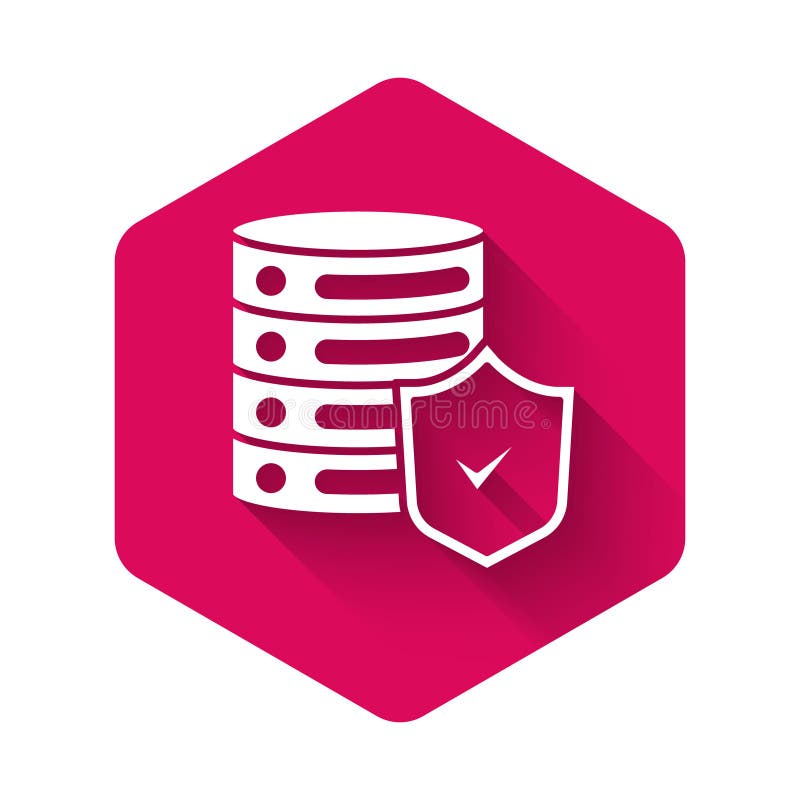 White Server with Shield Icon Isolated with Long Shadow. Protection ...