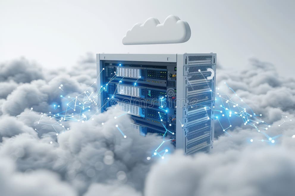 A White Server is Shown in the Clouds Stock Photo - Image of server ...