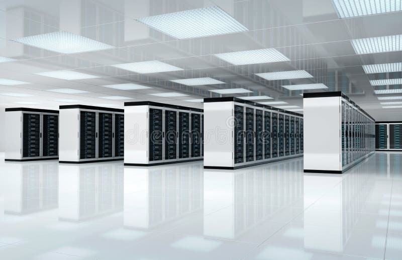 White Servers Center Room with Computers and Storage Systems 3D ...
