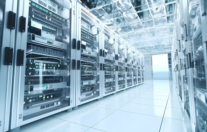 White Servers Data Center Room with Computers and Storage Systems and ...
