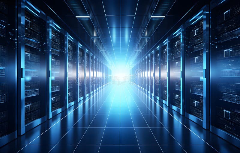 White Servers Data Center Room with Computers and Storage Systems and ...