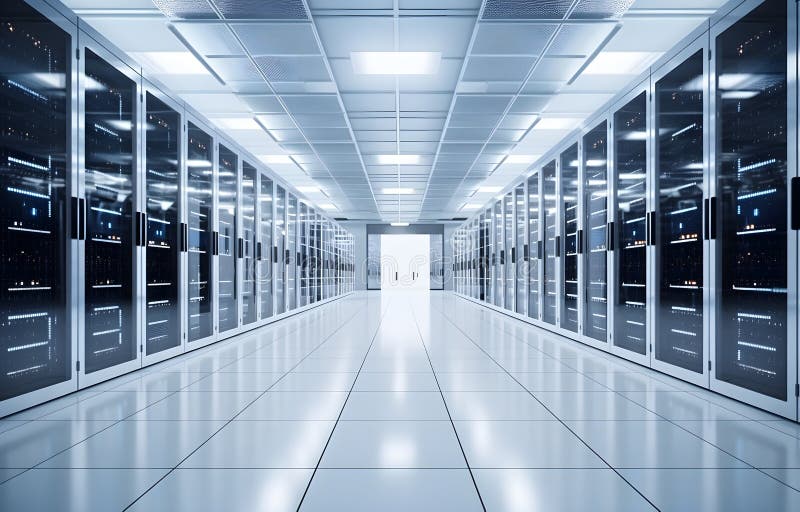 White Servers Data Center Room with Computers and Storage Systems and ...