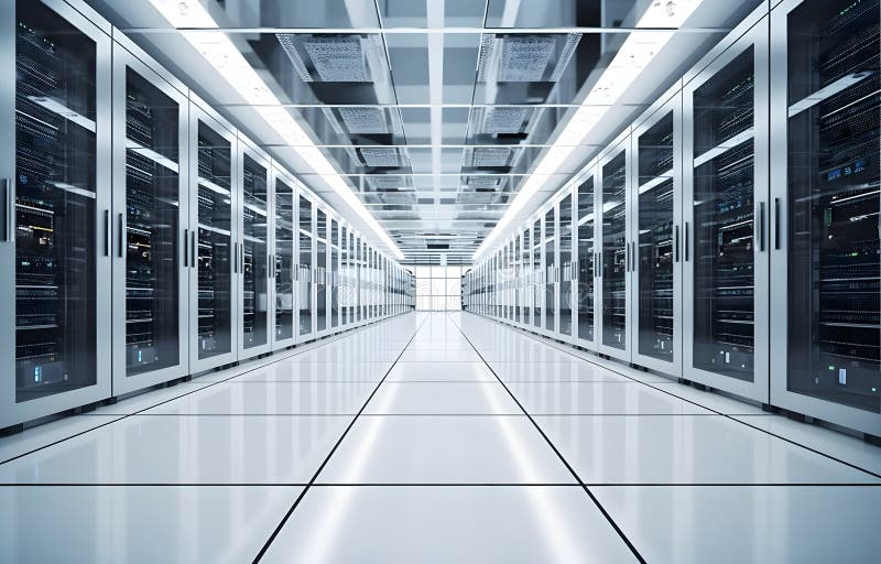 White Servers Data Center Room with Computers and Storage Systems and ...