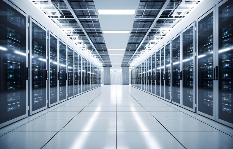 White Servers Data Center Room with Computers and Storage Systems and ...