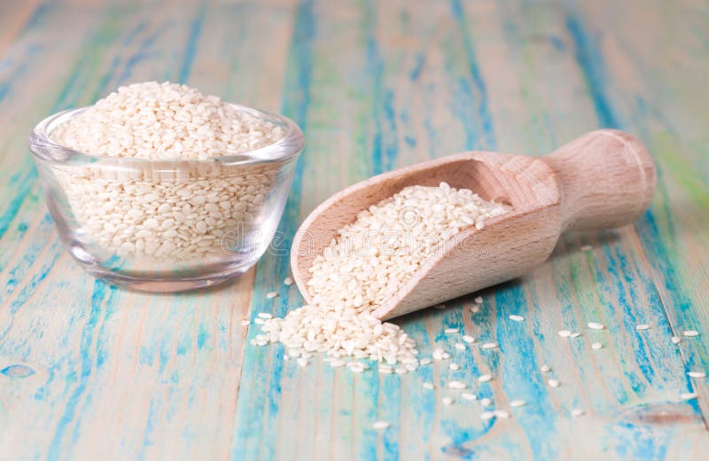 White sesame on wood stock photo. Image of healthy, component - 61493056