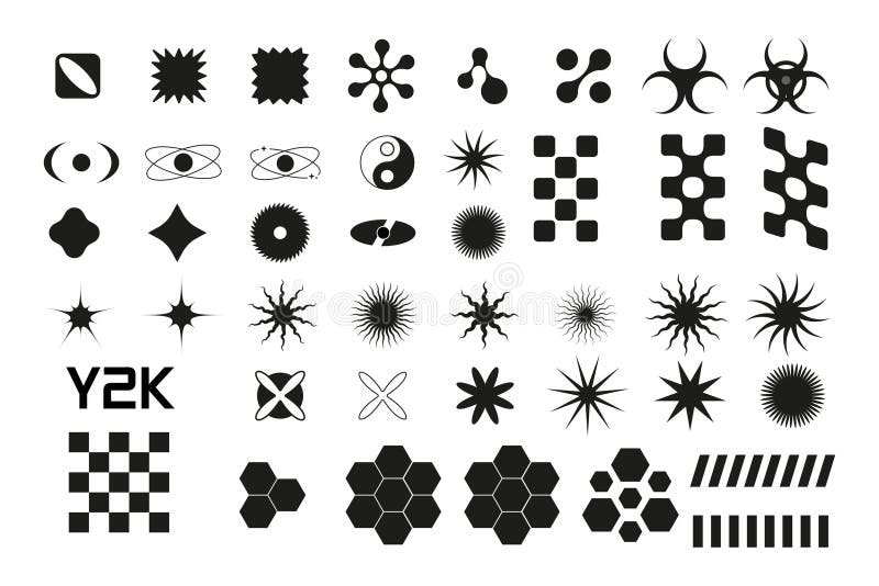 White Set Fill Black Geometric Shapes Y2k, 3d . Vector for Poster ...