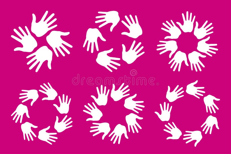 White Set of Hand Print Circle Icons. Handprint Emblems. Hand Round ...