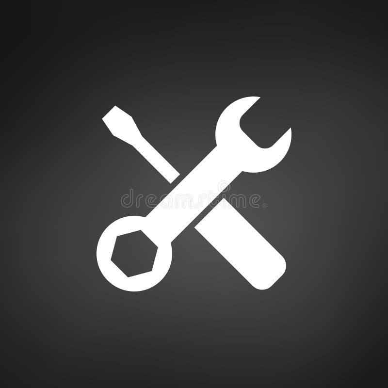 White Settings Tools Icon on Black Background with Shadow Stock ...
