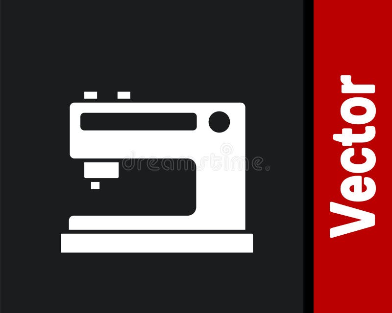 White Sewing Machine Icon Isolated on Black Background. Vector ...