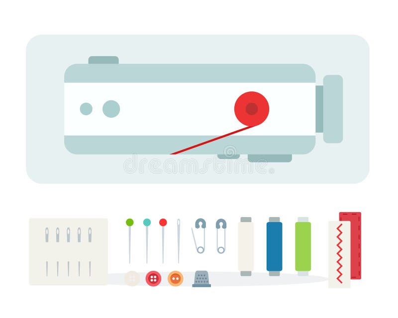 Sewing Machine and Sewing Tool Kit Vector Icon Flat Isolated Stock ...