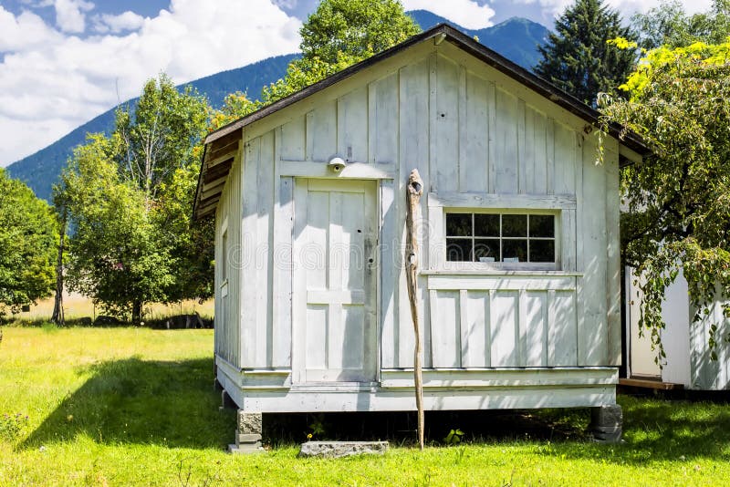 White Shack House on a Field with Trees in Fall/autumn. Stock Photo ...